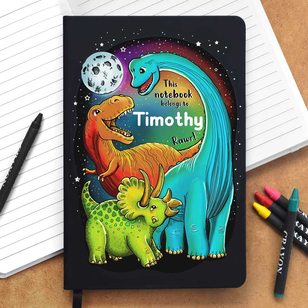 Space Dinosaurs Personalised Kid's School Notebook