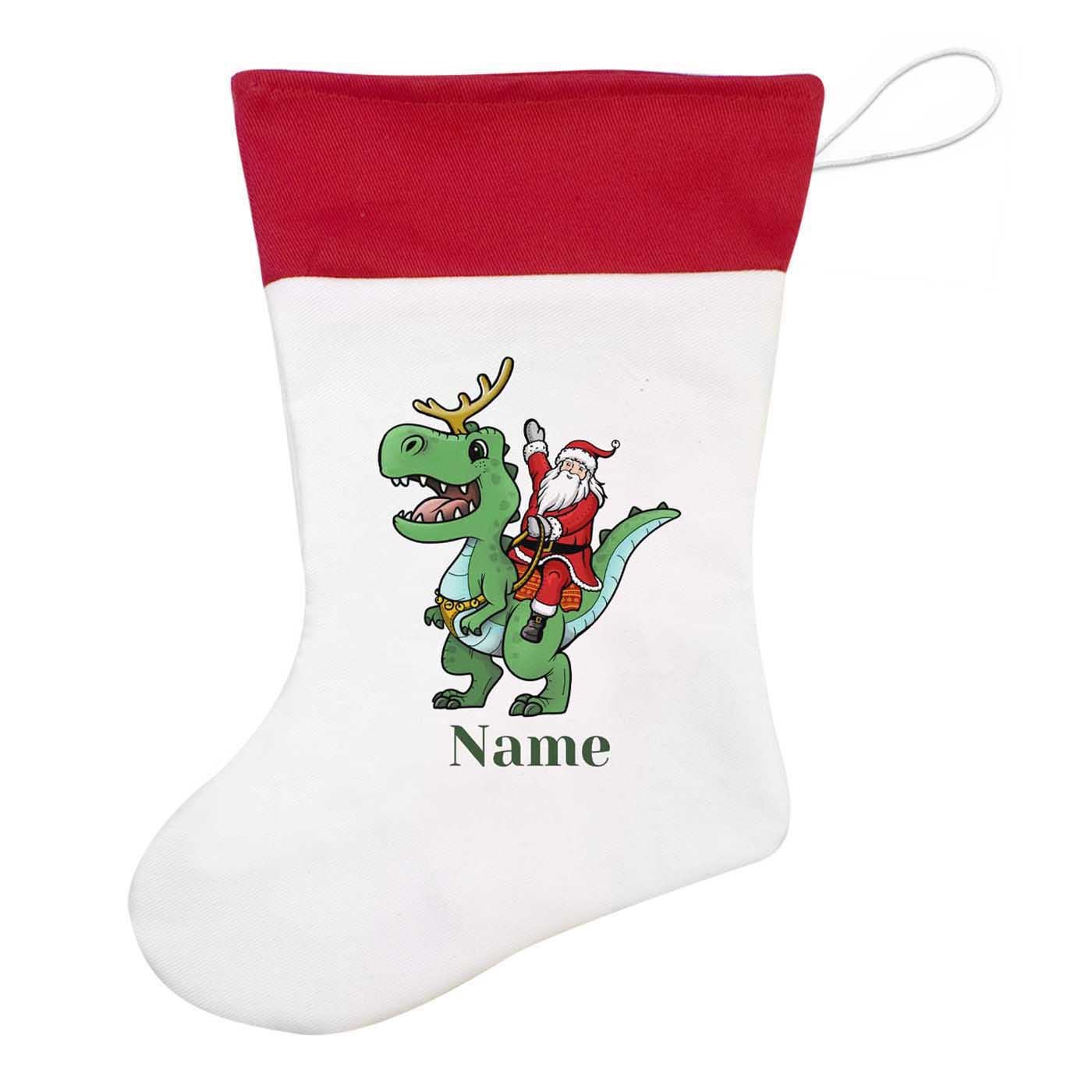 Personalised Santa Riding T-Rex Kid's Christmas Stocking